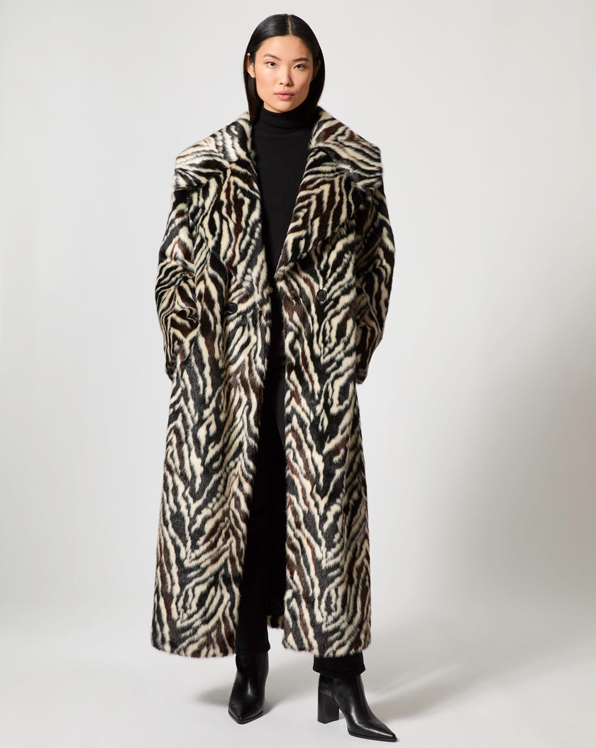 Adrienne Landau Zebra Printed Faux Fur Coat