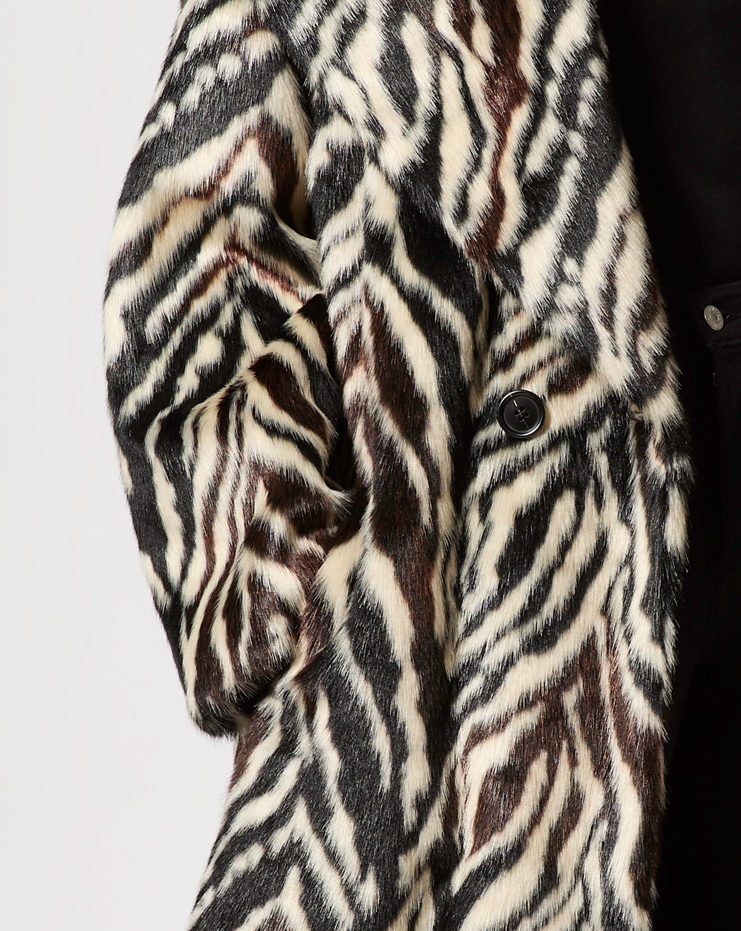 Adrienne Landau Zebra Printed Faux Fur Coat