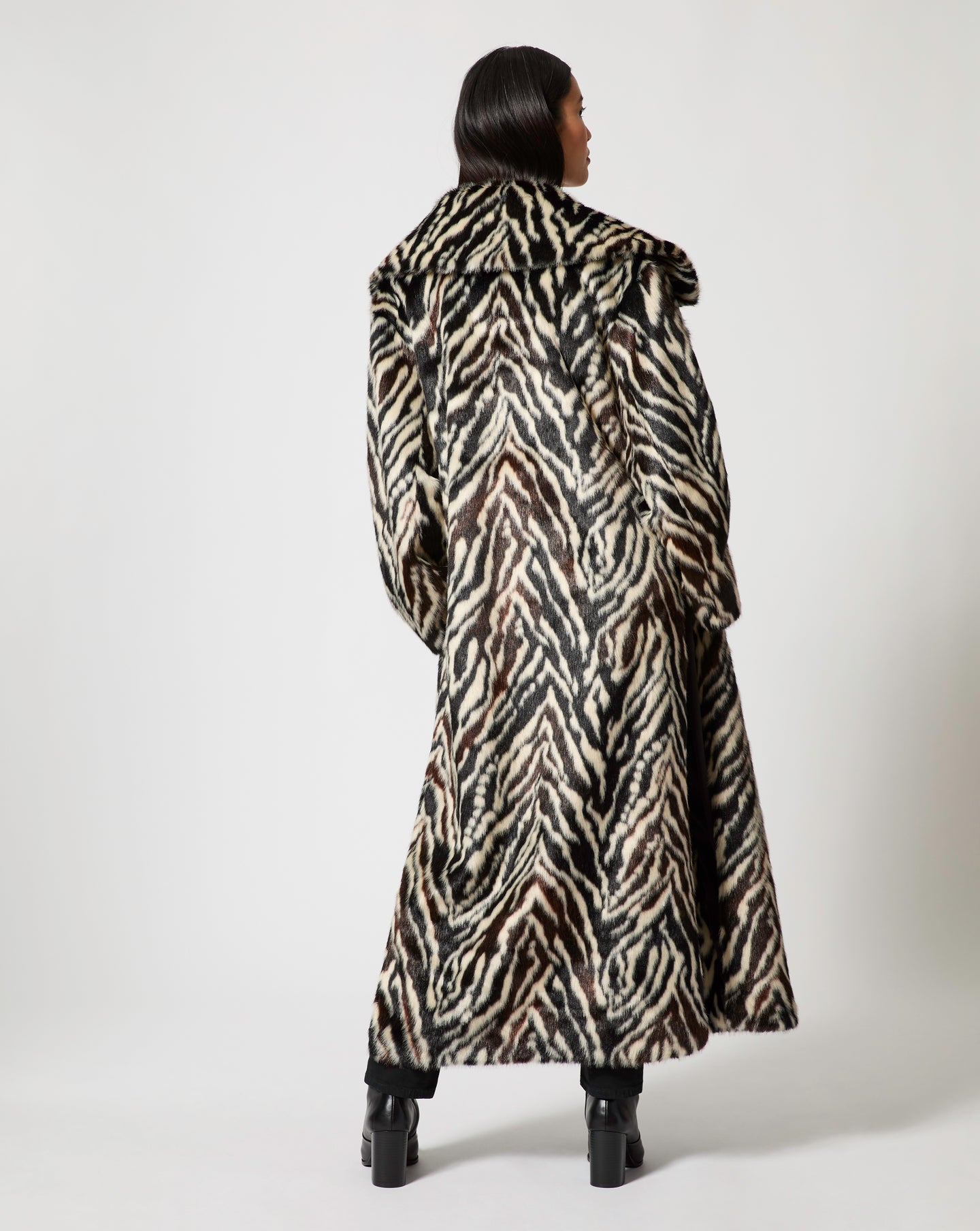 Adrienne Landau Zebra Printed Faux Fur Coat
