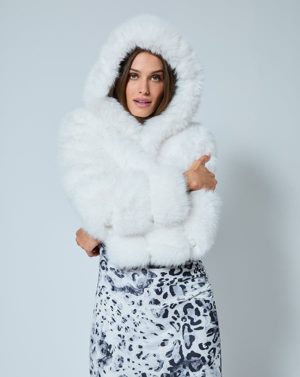 Adrienne Landau White Faux Fur Jacket with Quilted