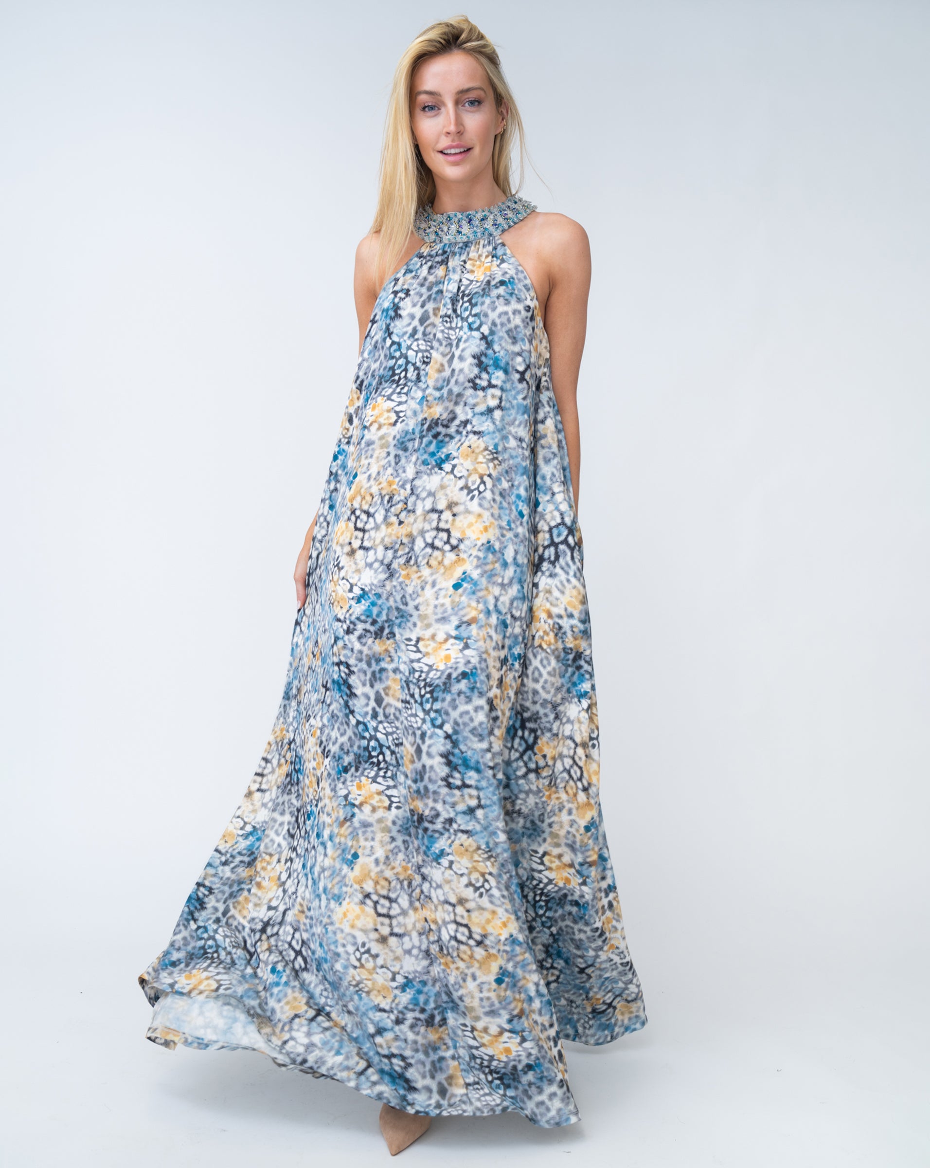 Final Sale - Beaded Halter Neck Gown